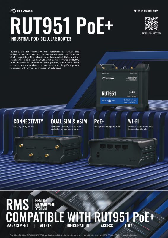RUT951-POE | Teltonika RUT951 Industrial PoE+ Cellular Router, 4G LTE ...